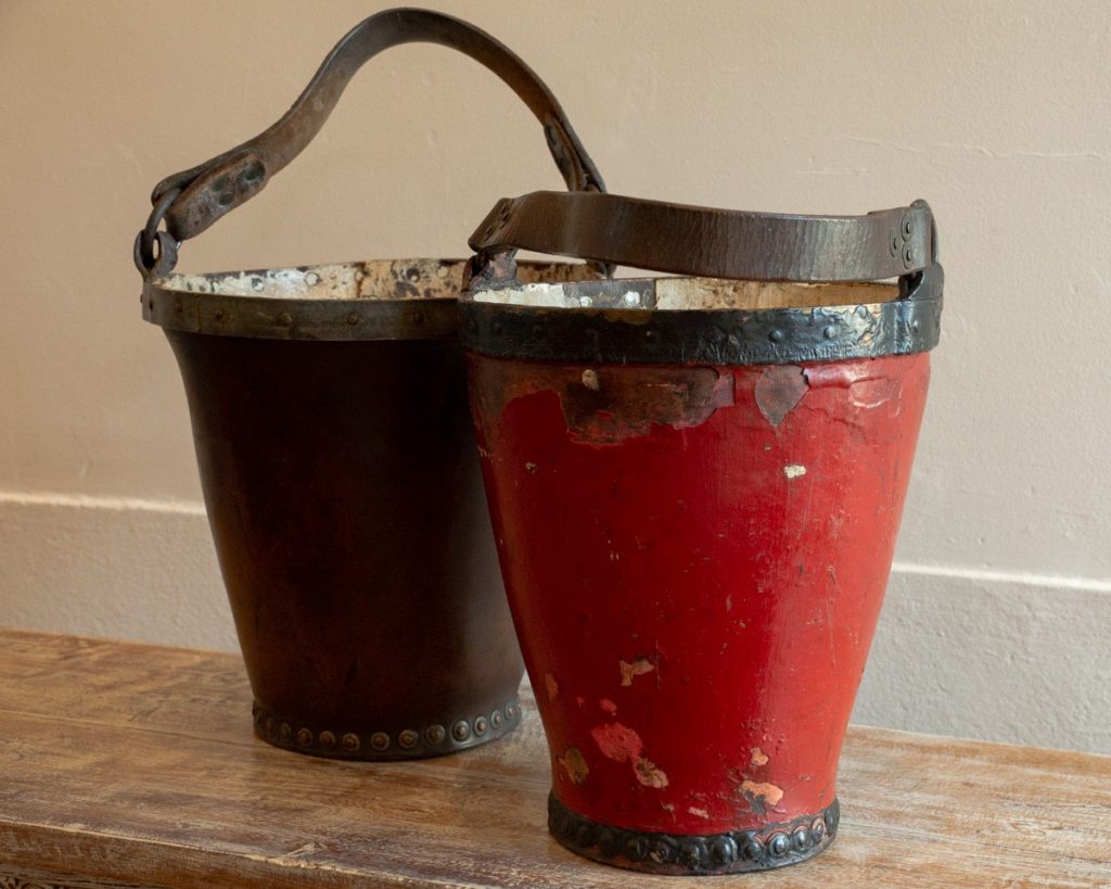 Antique Fire Bucket – Red – The Old Courthouse, Greyabbey